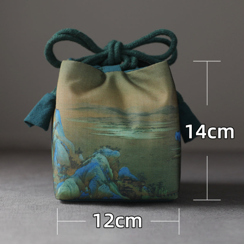 Gohobi Birds Mountains Rivers Teaware Storage Travel Bag Shifuku