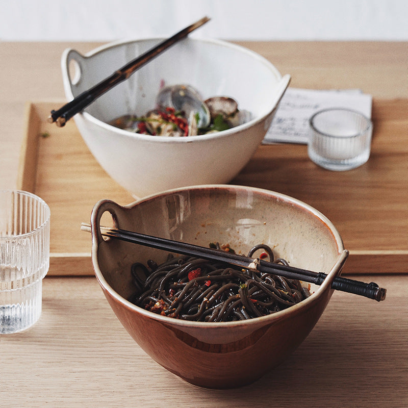 Gohobi Japanese Ceramic Double-Handled Bowl