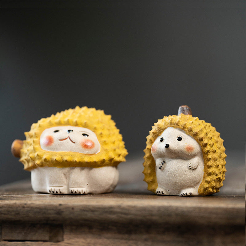 Gohobi Handmade Ceramic YiXing Clay Durian Cat Hedgedog Ornament Tea p