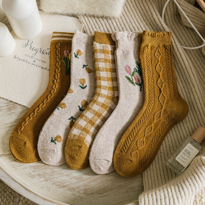 Floral wool socks gift Women Winter Socks gift wool flowers Korean Jap ...