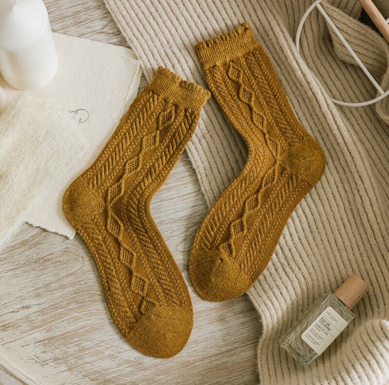 Floral wool socks gift Women Winter Socks gift wool flowers Korean Jap ...